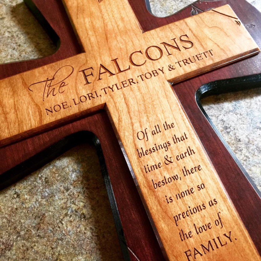 Wooden Cross with Personalized Engraving - A Cowboy's Wife